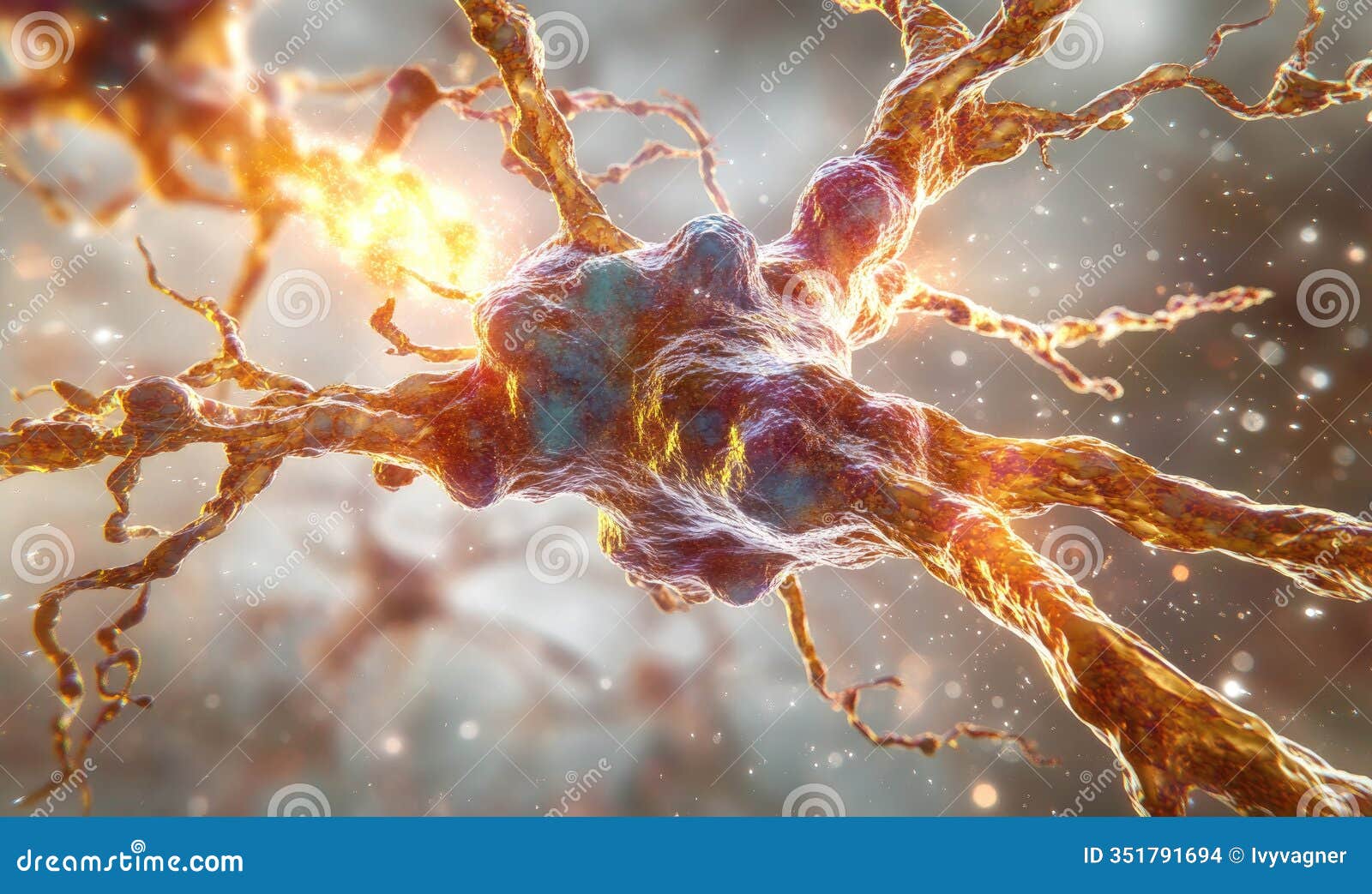 A Brain Cell with a Blue Blob on it Stock Photo - Image of energy ...