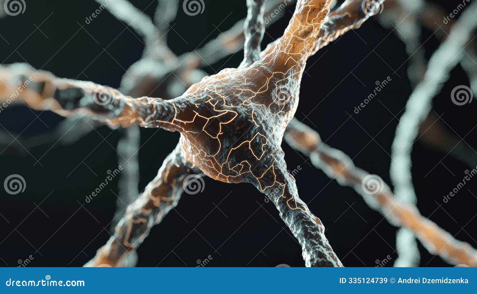Brain Cell Connections are Shown with Glowing Link Knots. Blue Green ...