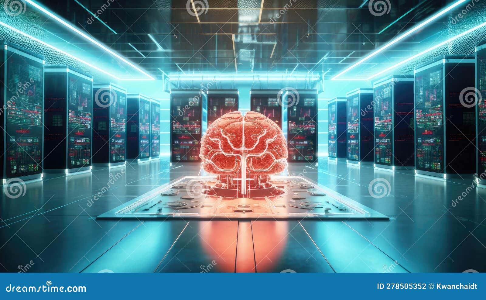 Brain in Center of Data Center , Generative AI Stock Illustration ... Brain in Center of Data Center , Generative AI Stock Illustration ...