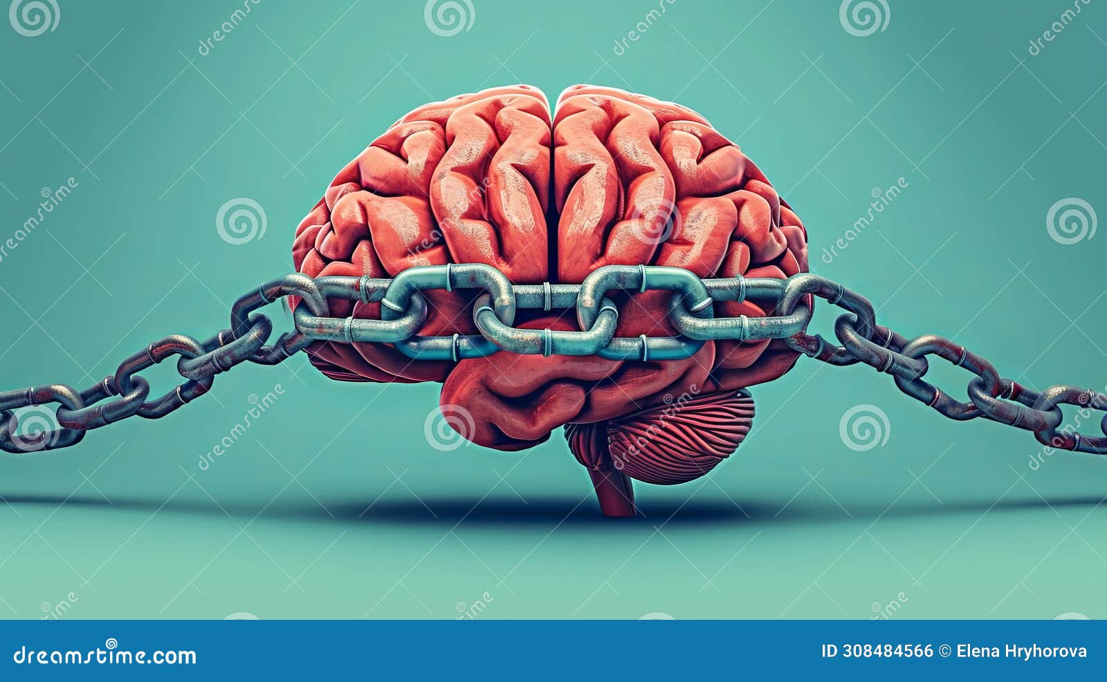 Brain with Chains Wrapped Around, Symbolizing the Binding Effect of Plagiarism on Thought Stock ...