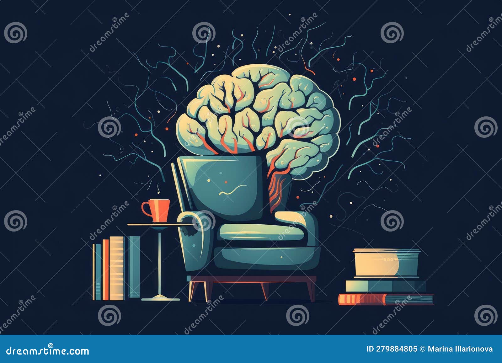 Brain in a Chair, Drinking Coffee, Working at Computer, Remote Work ...