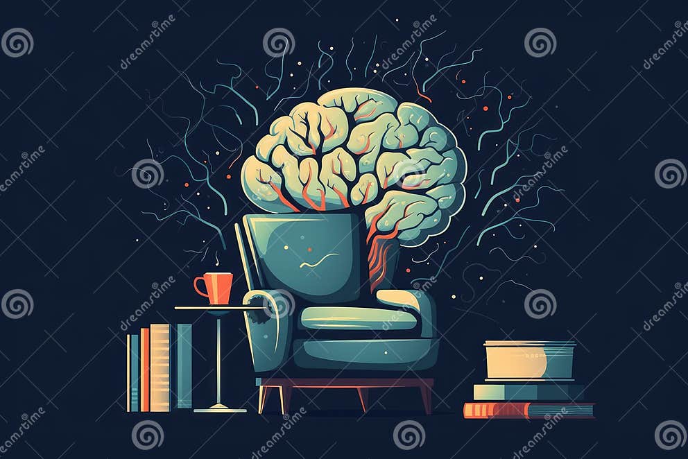 Brain in a Chair, Drinking Coffee, Working at Computer, Remote Work ...
