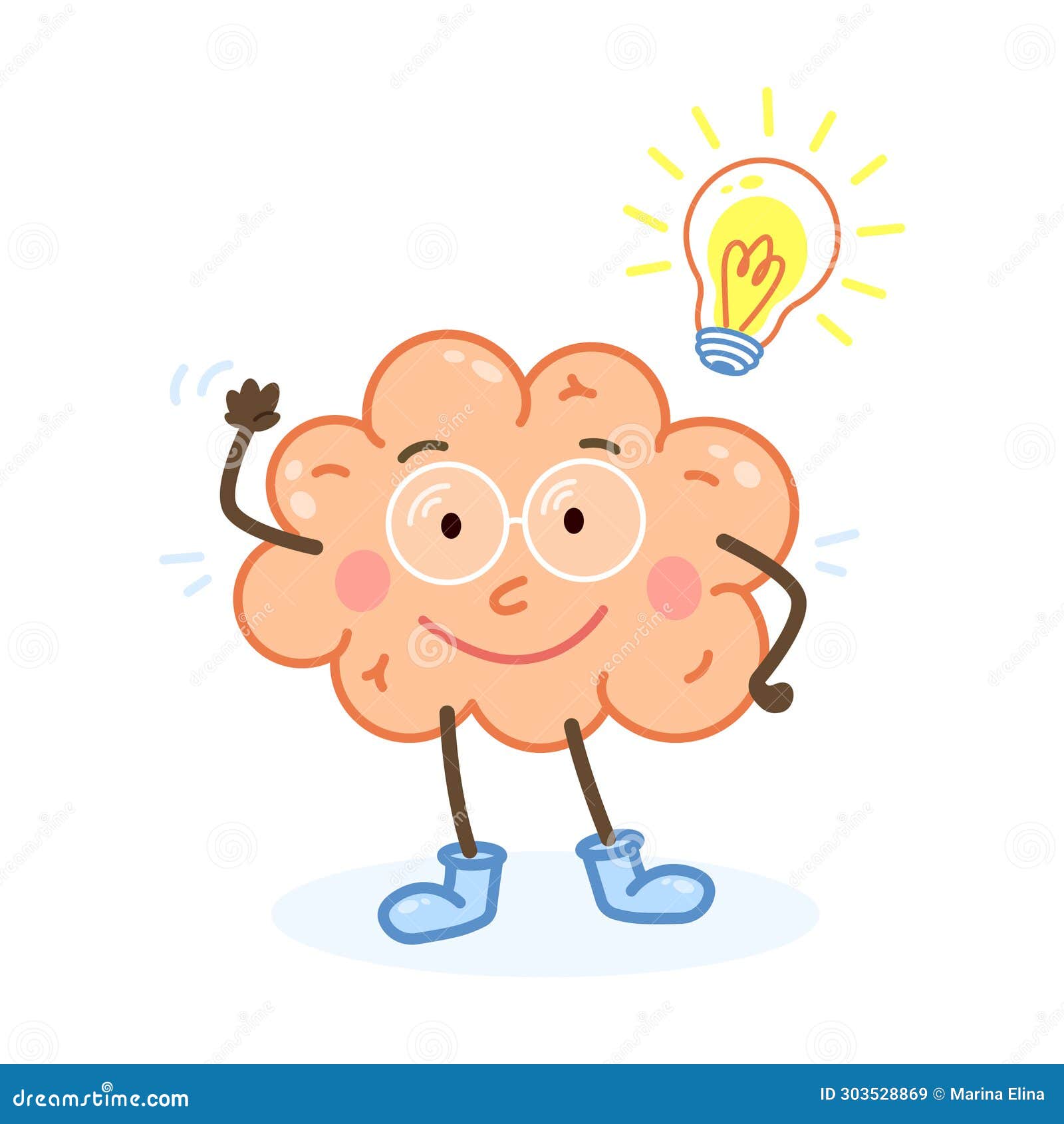 Brain Character Having New Idea Cartoon Style Illustration. Stock ...