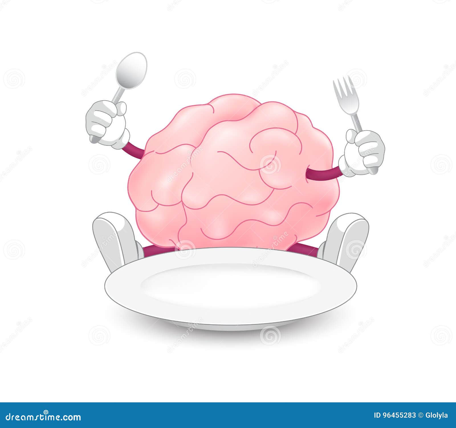 Brain Character Holding Spoon and Fork with Empty Plate. Stock Vector ...
