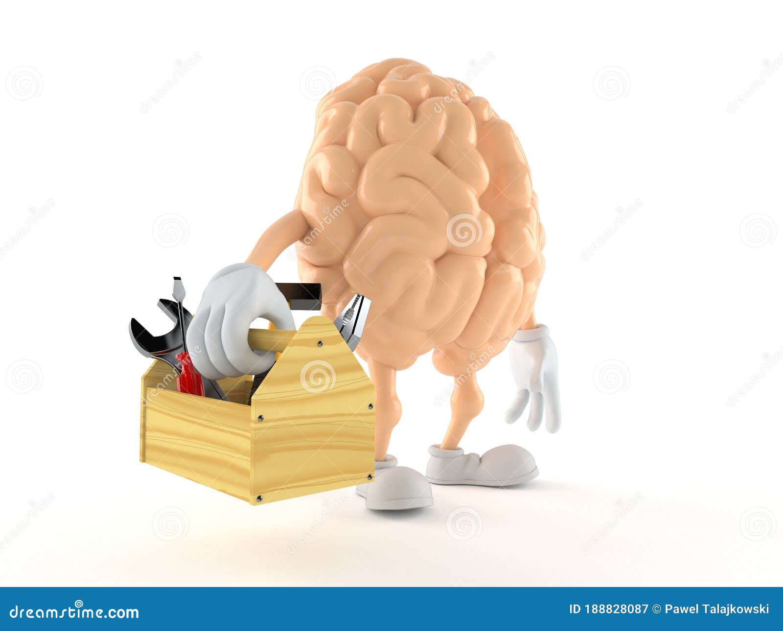 Brain Character Holding Toolbox Stock Illustration - Illustration of ...