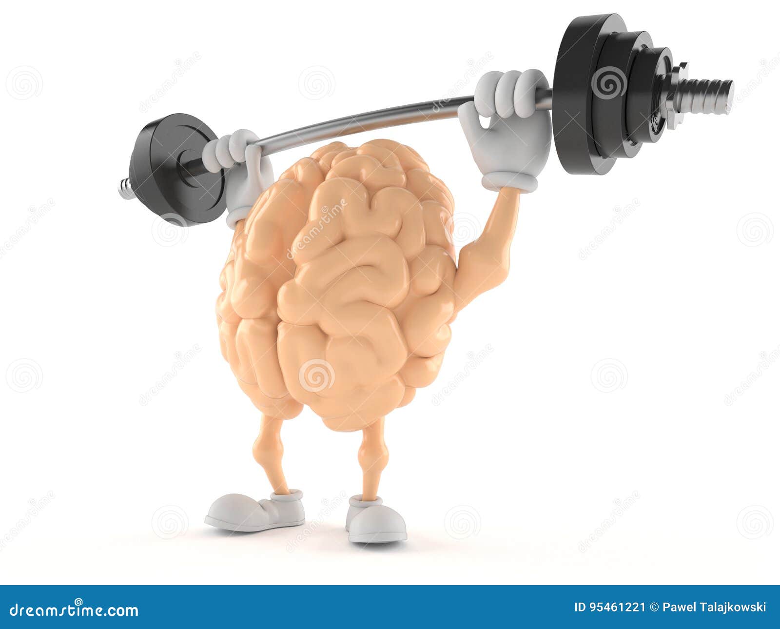Brain Character Lifting Heavy Barbell Stock Illustration - Illustration ...