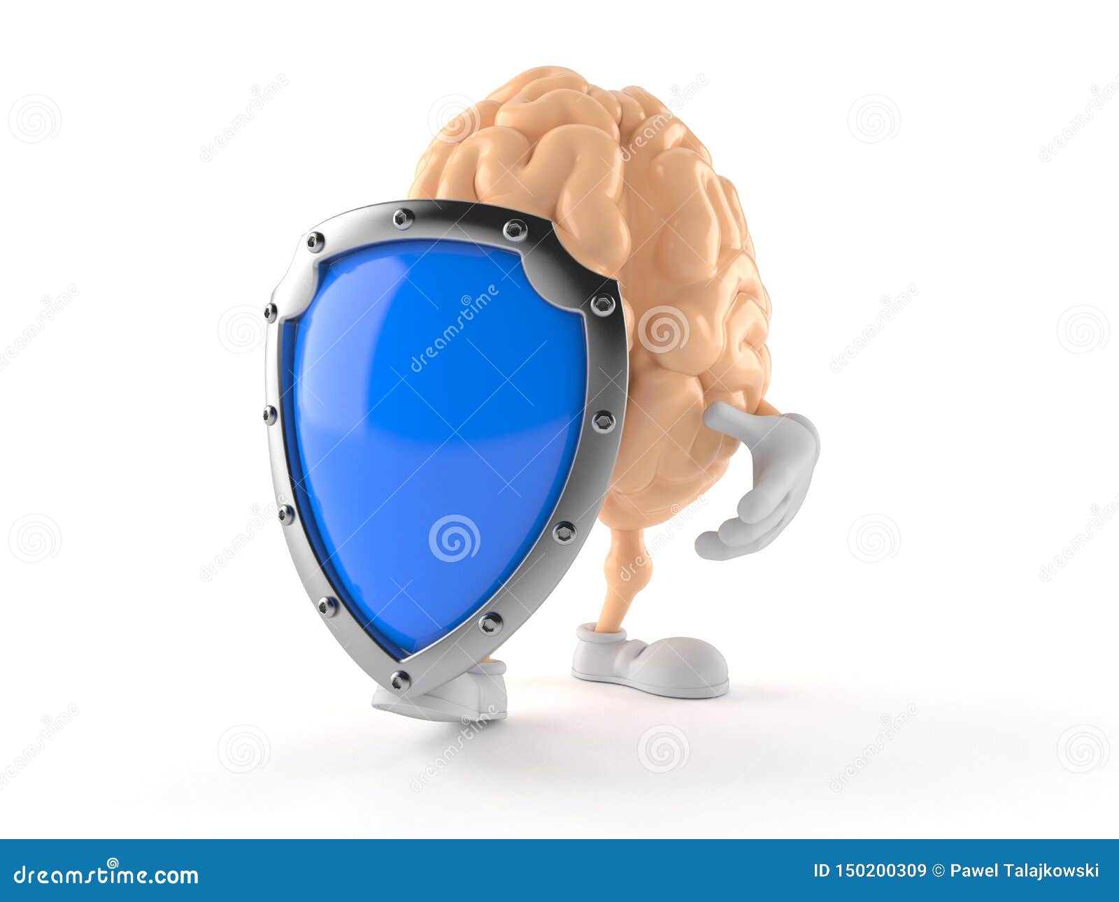 Brain Character with Protective Shield Stock Illustration ...