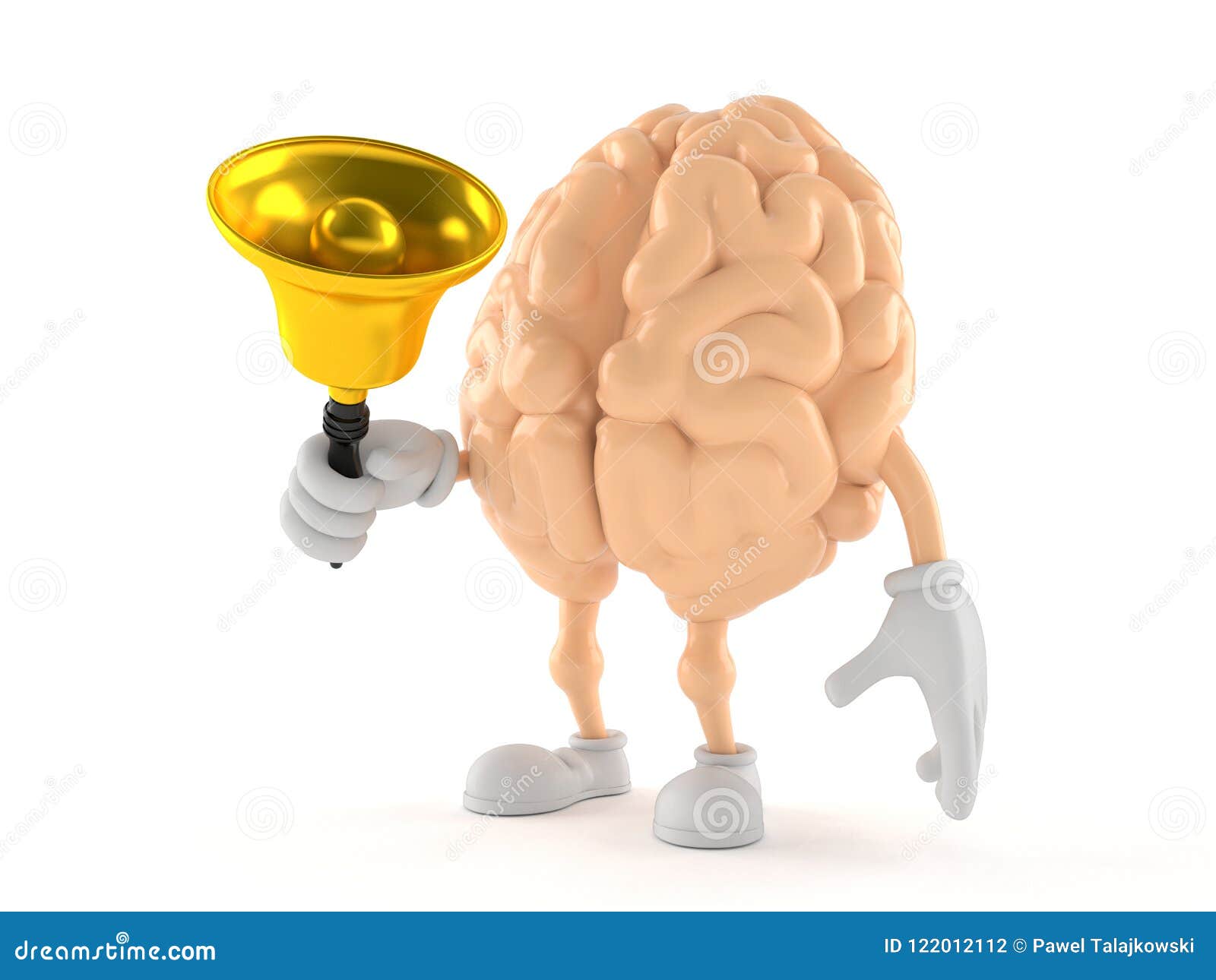 Brain Character Ringing a Handbell Stock Illustration - Illustration of ...