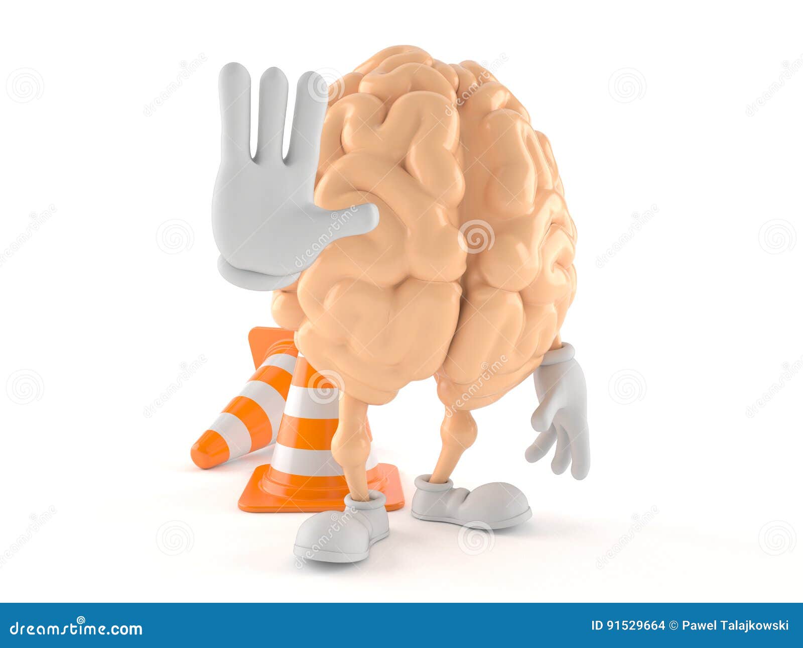 Brain Character with Traffic Cone Stock Illustration - Illustration of ...