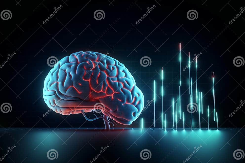 Brain and Chart Arrow Up for Sci or Education Concept Stock ...