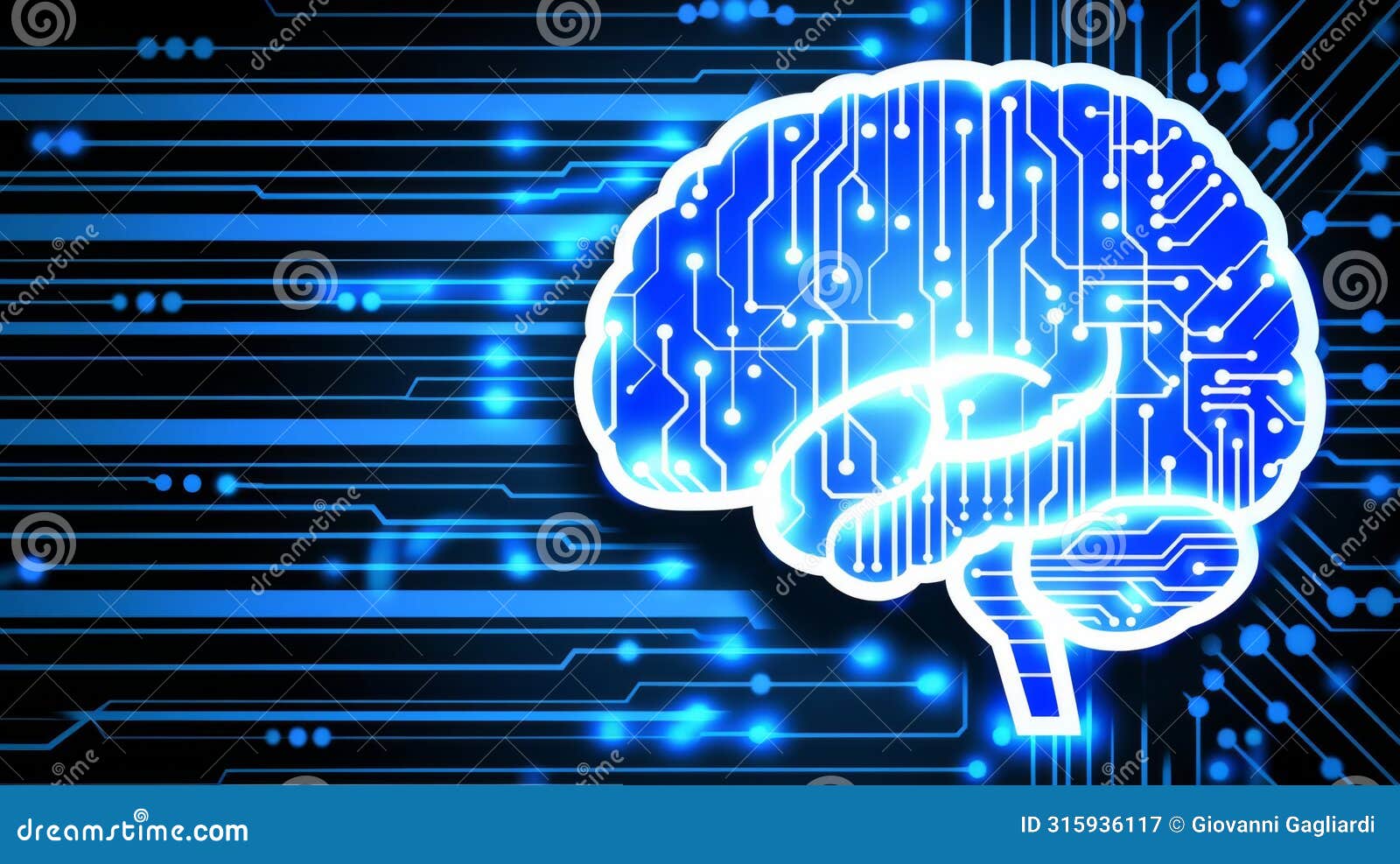 A brain on a circuit board stock image. Image of design - 315936117