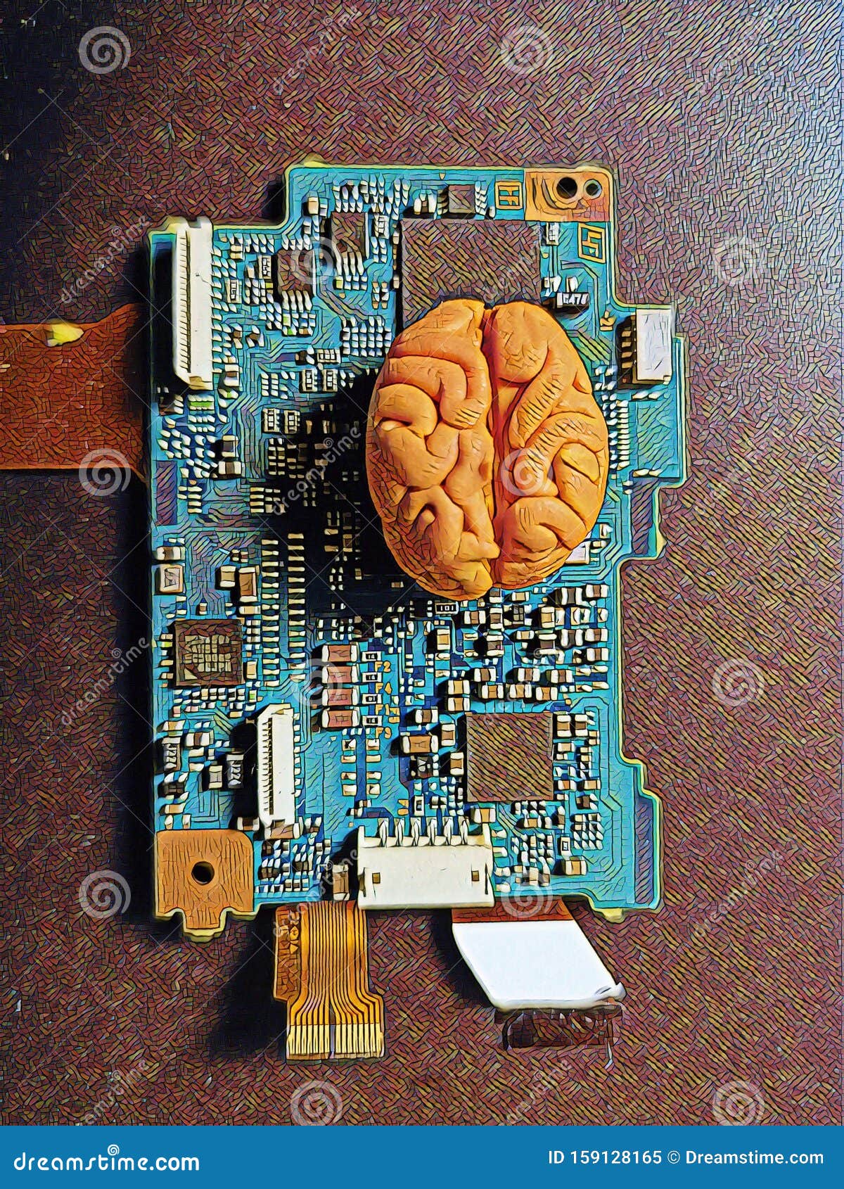 Brain on a Circuit Board with Microchips Depicting Artificial ...
