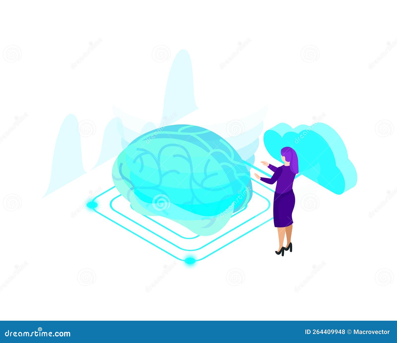 Brain Cloud Connection Composition Stock Illustration - Illustration of ...