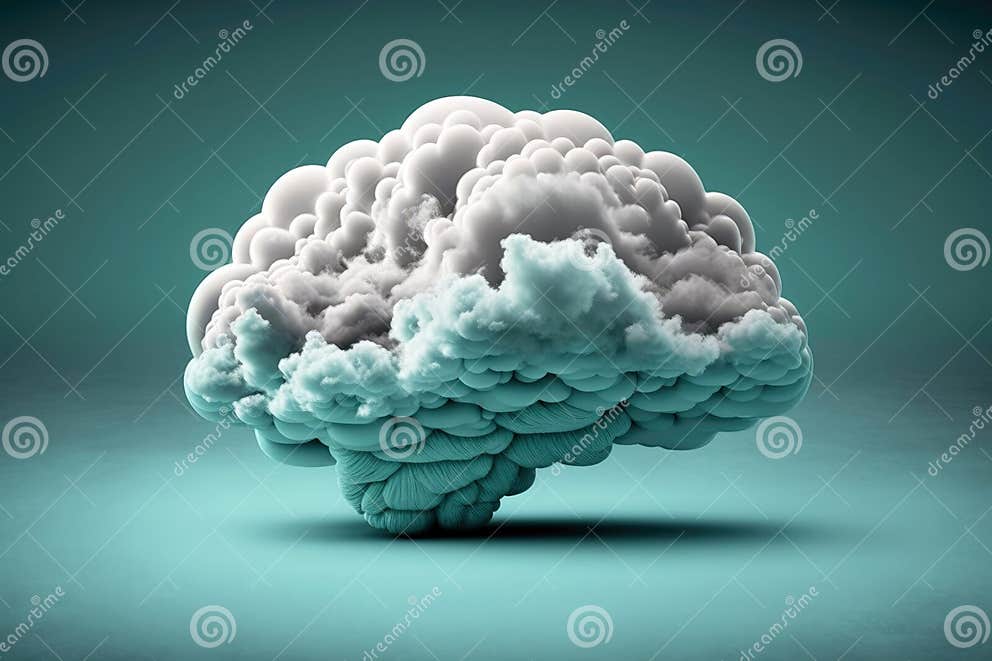 Brain with a Cloud, Representing Cloud Computing. Generative AI Stock ...