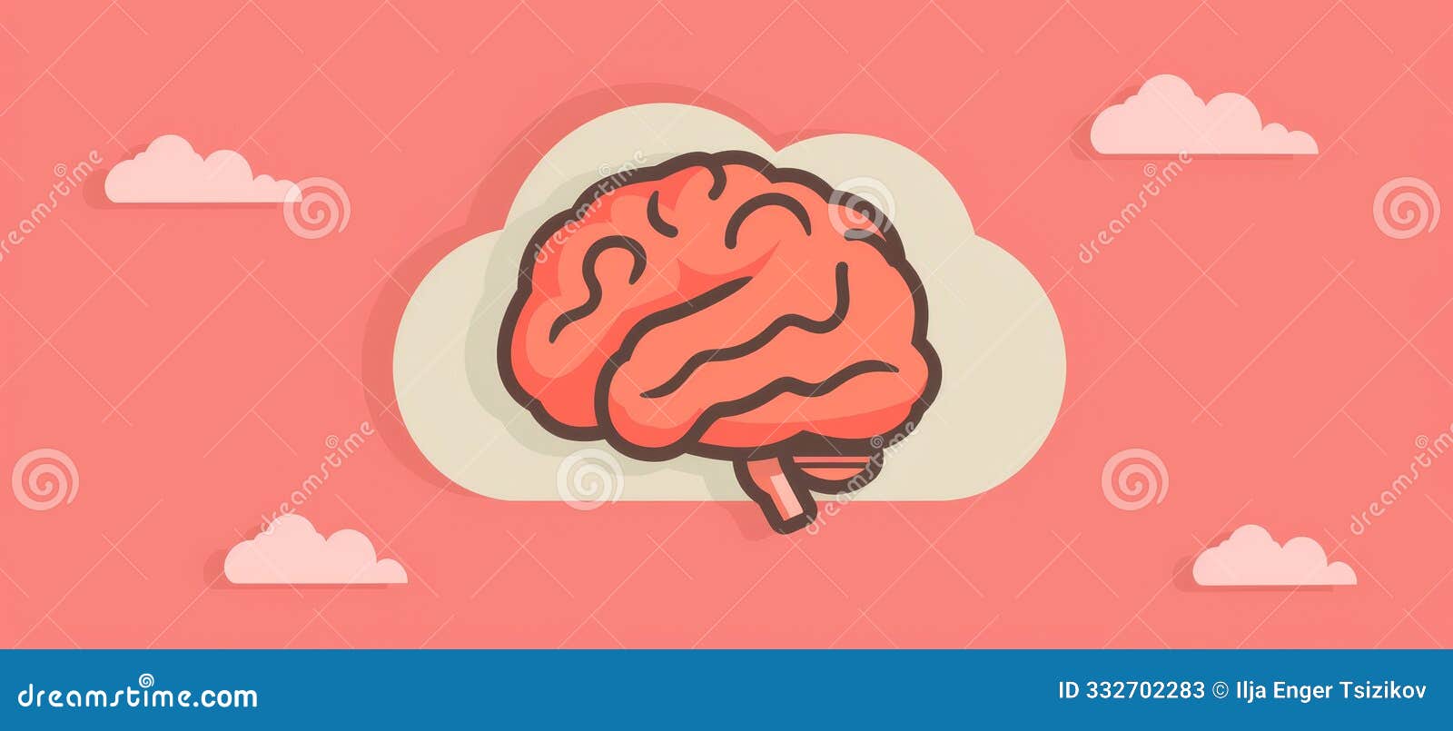 Brain in the Clouds a Stylized Illustration of Abstract Thinking and ...