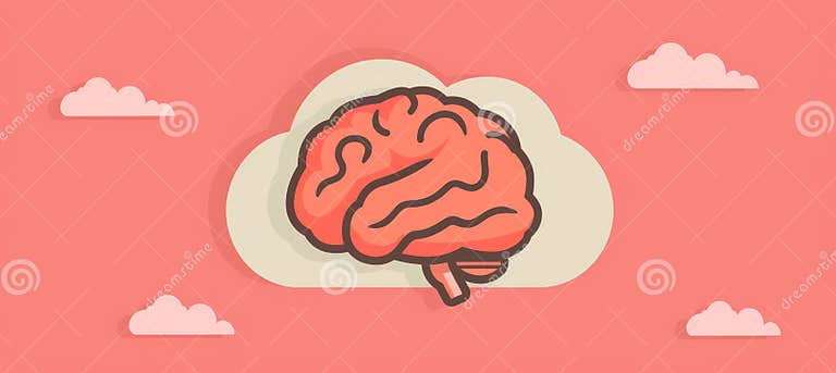 Brain in the Clouds a Stylized Illustration of Abstract Thinking and ...