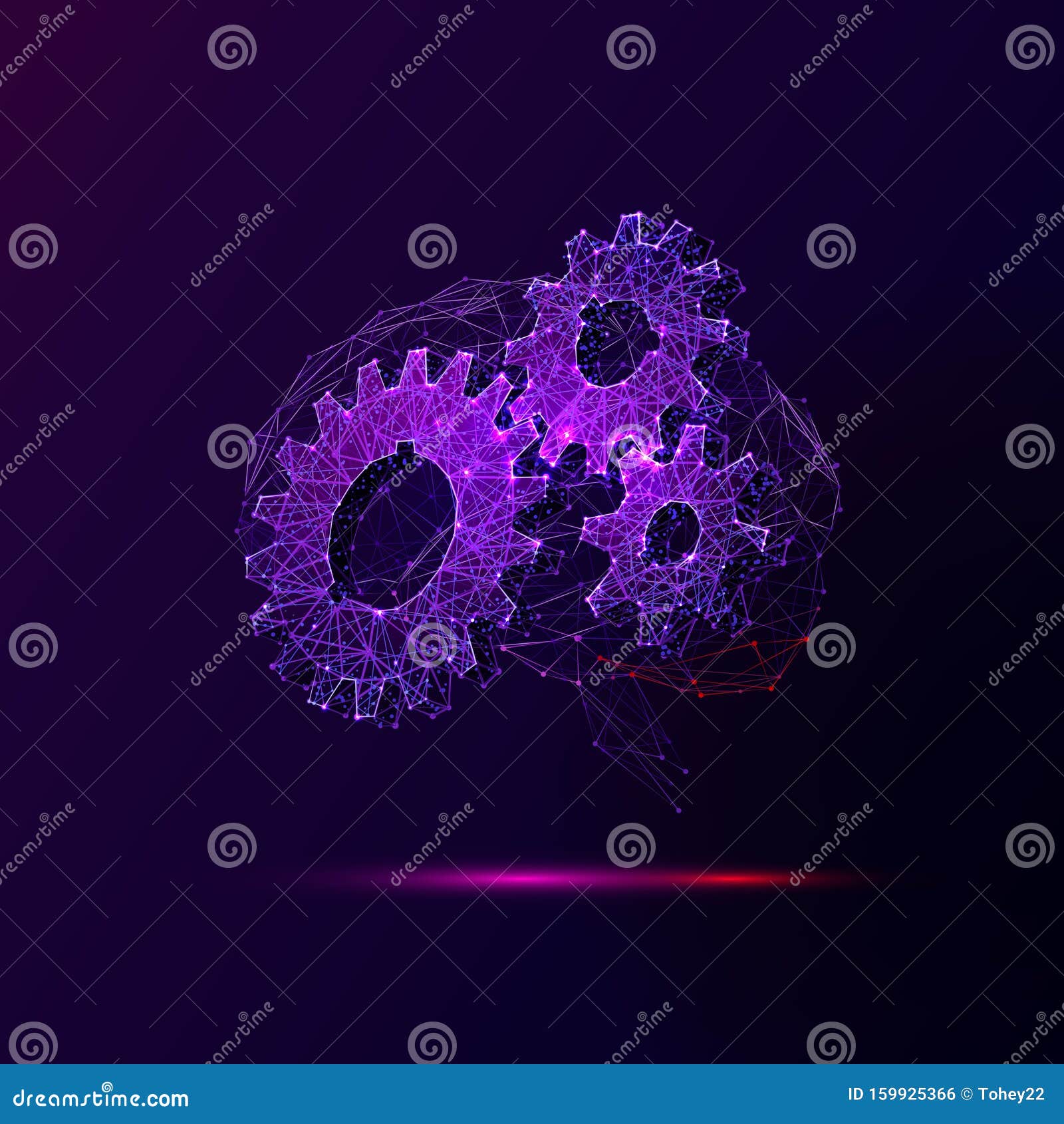 Brain and Cogwheels Low Poly Vector Illustration. Stock Vector ...