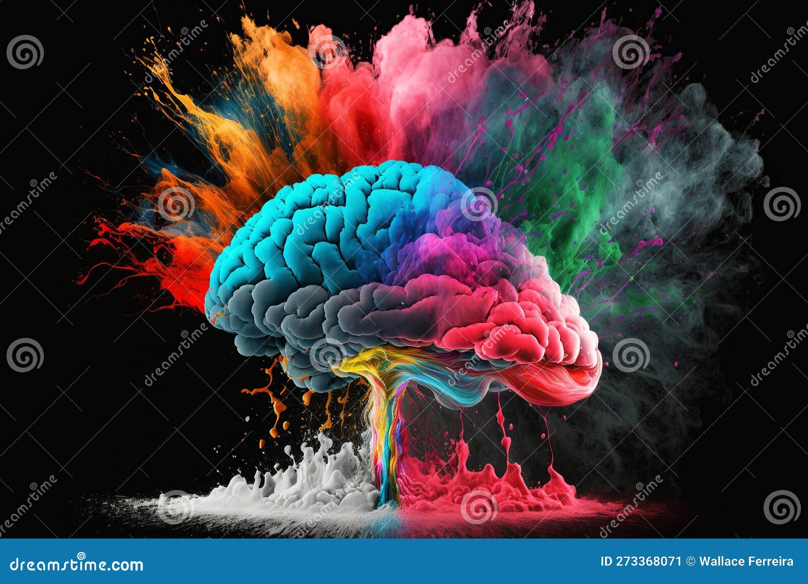 Brain with Colored Powder Explosion Representing Creativity. Generative ...