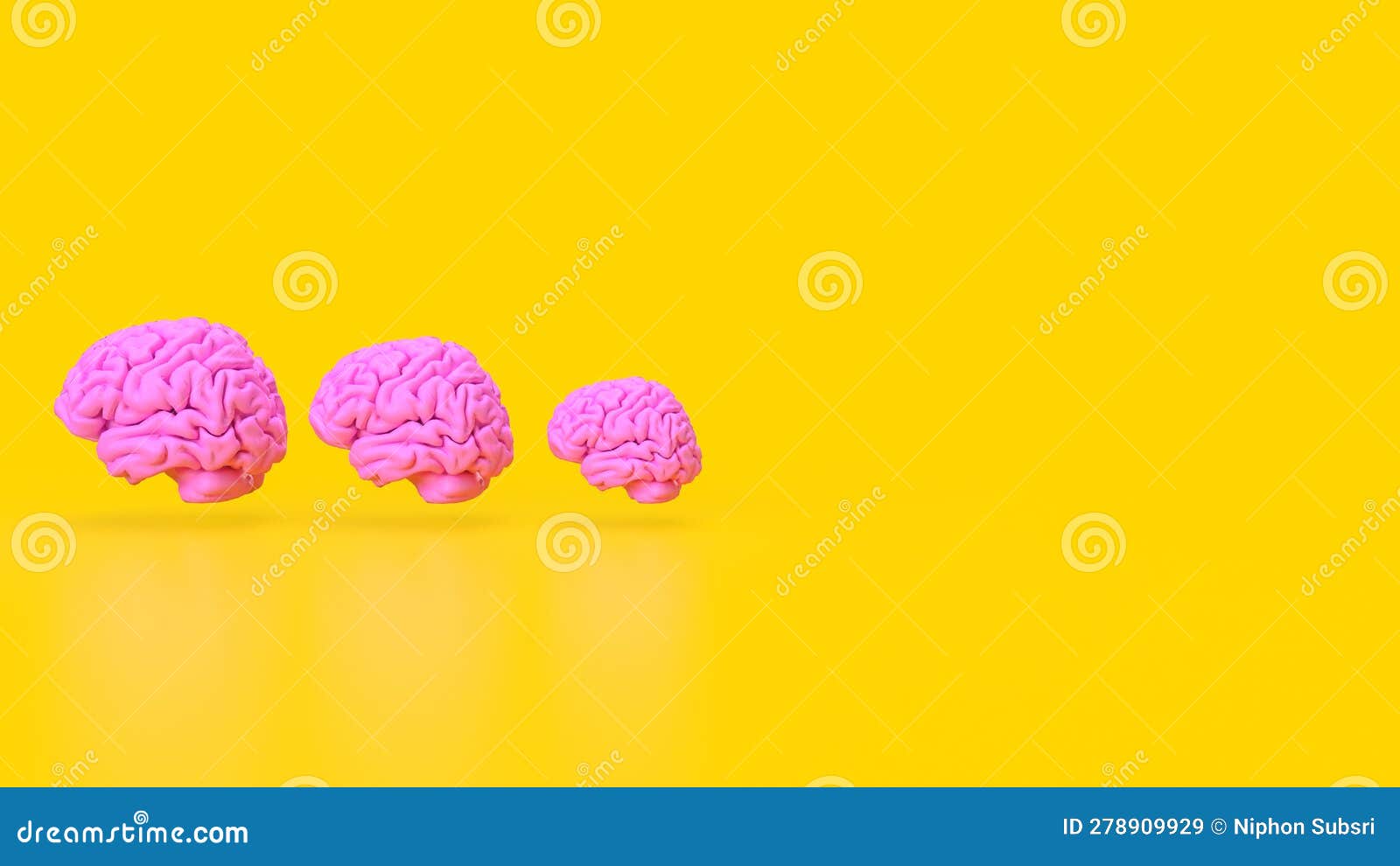 The Pink Brain on Yellow Background 3d Rendering Stock Illustration ...