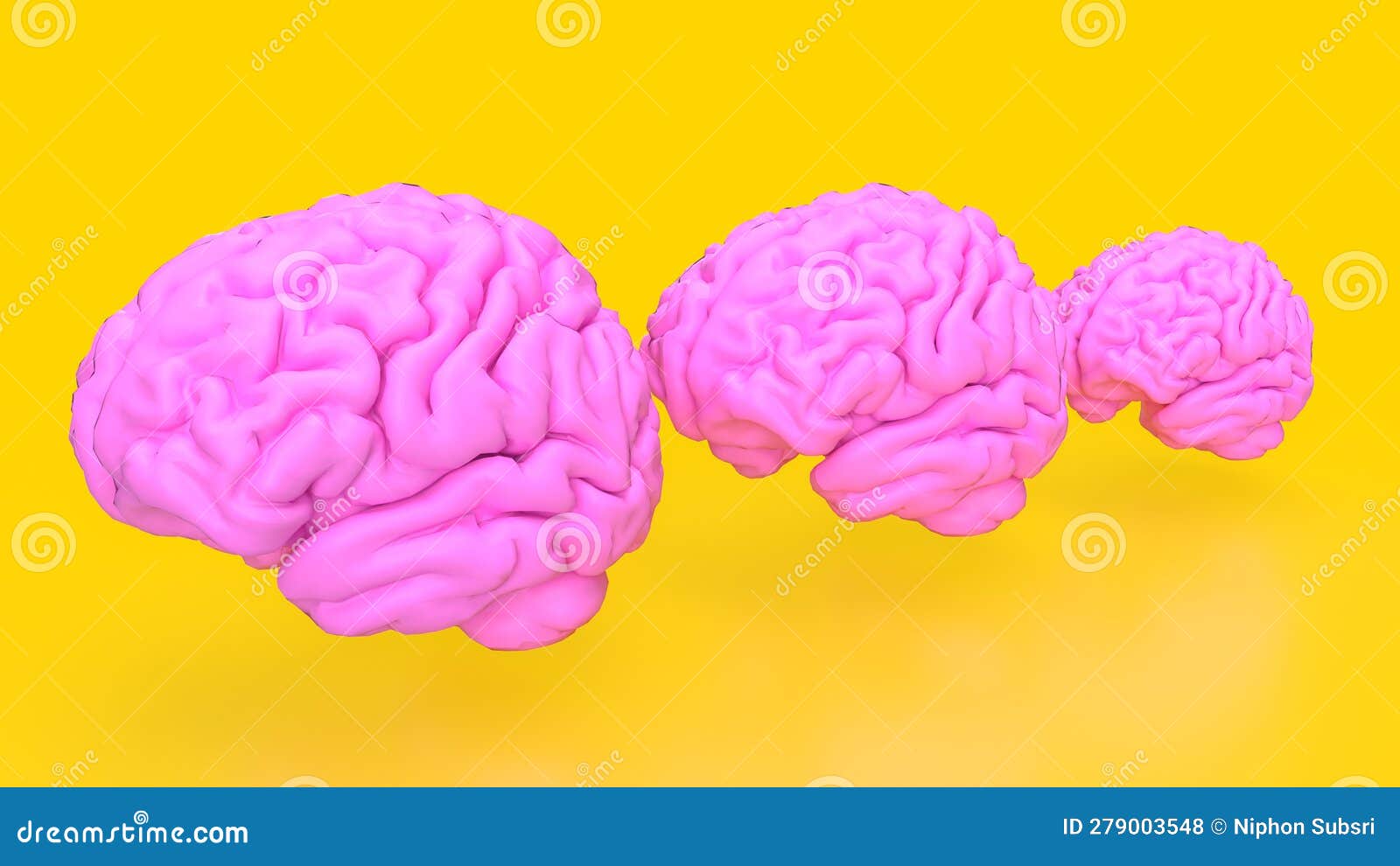 The Pink Brain on Yellow Background 3d Rendering Stock Illustration ...