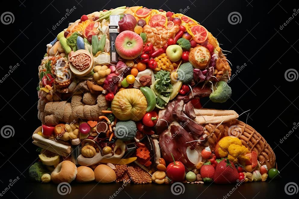 Brain Composed of Junk Food, Generative AI Stock Illustration ...