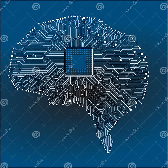 Brain Computer Chip Electronic Circuit Board Vector Concept for ...