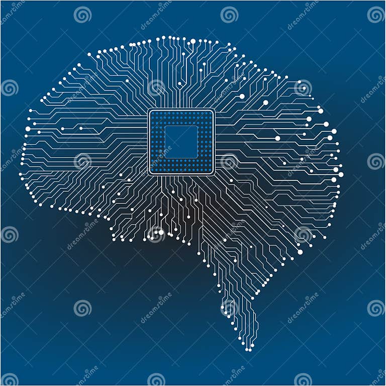 Brain Computer Chip Electronic Circuit Board Vector Concept for ...