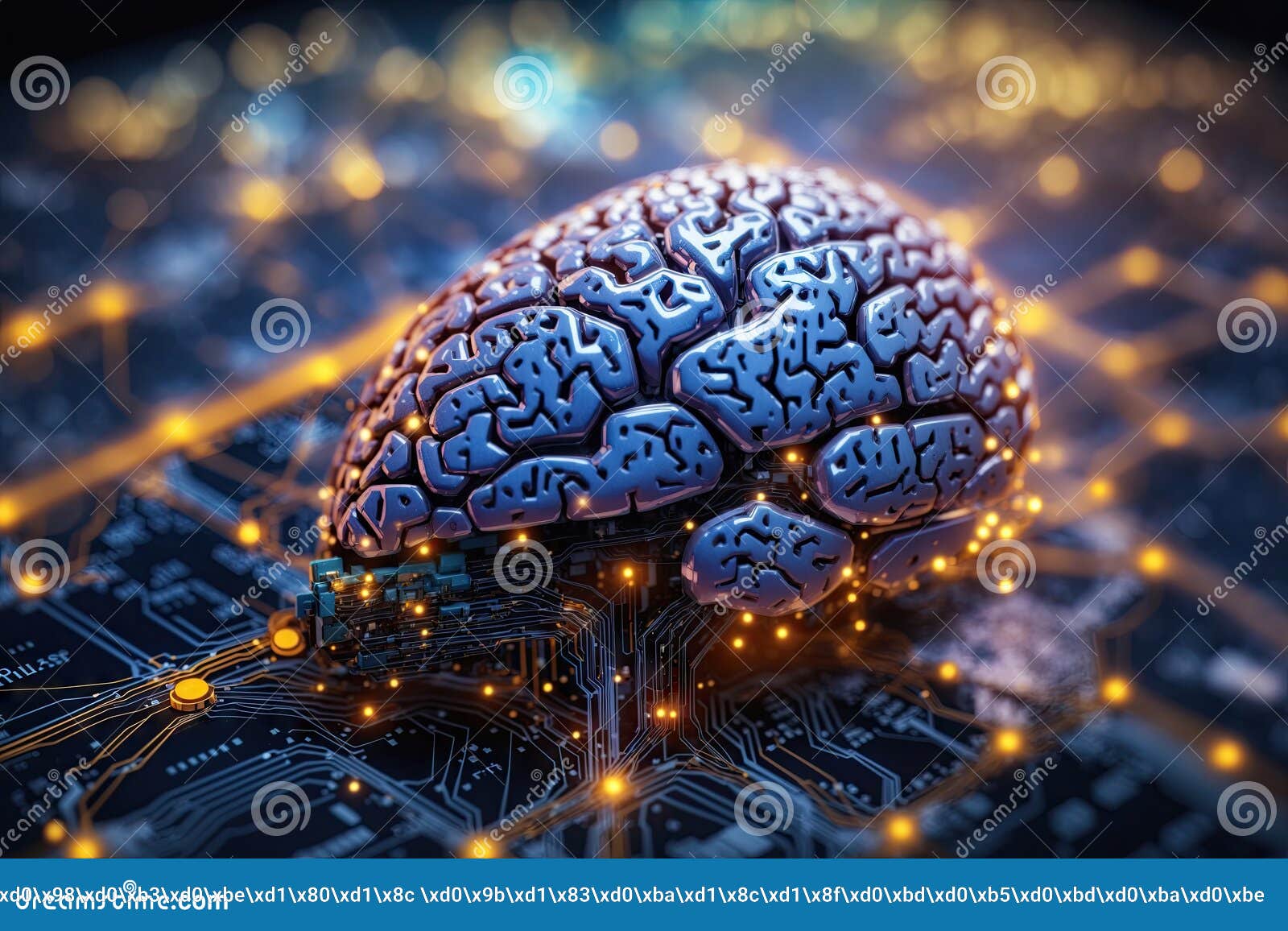 Brain with Computer Comunication. Ai Generative Stock Illustration ...