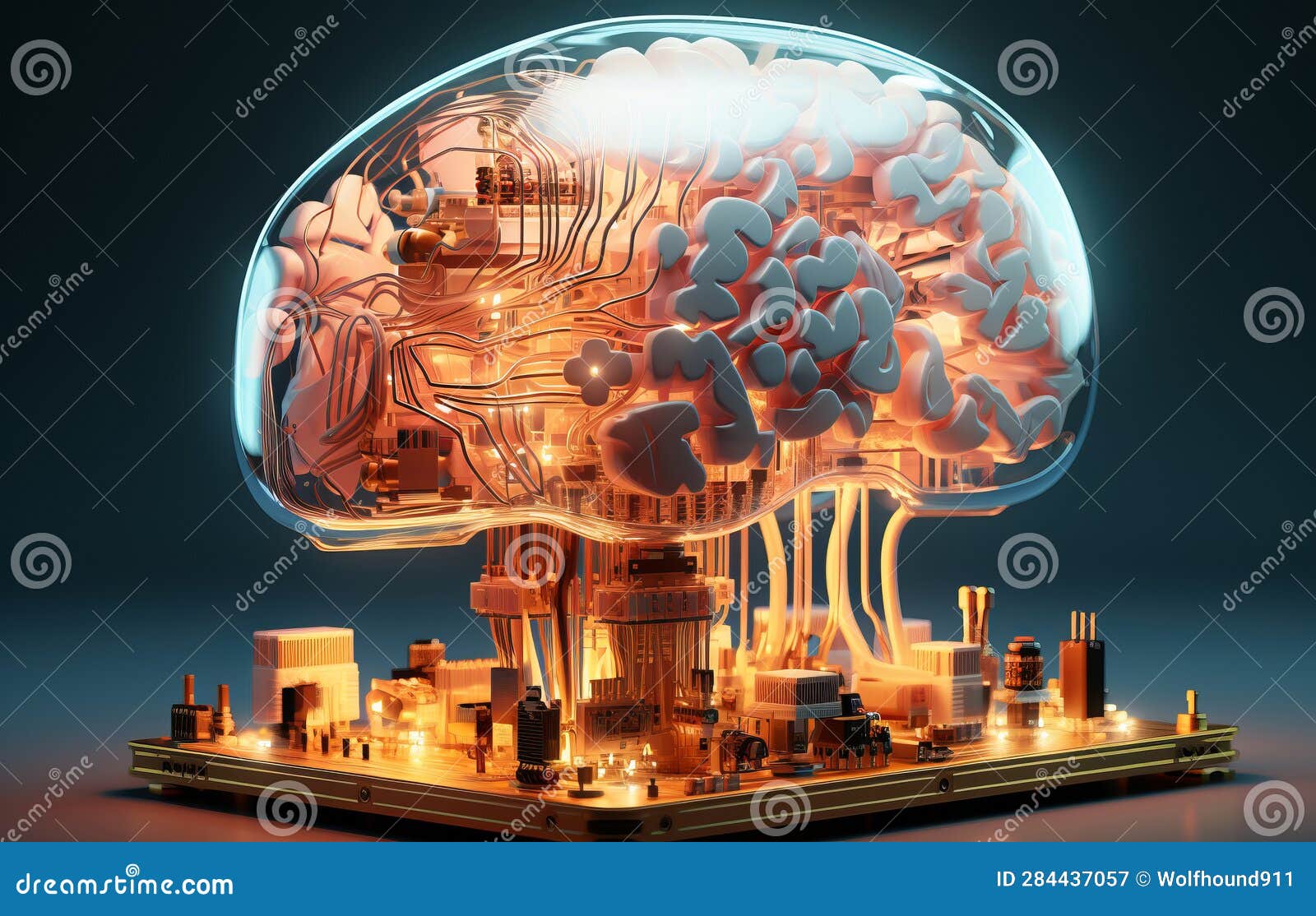 Brain on Computer Hardware, in Style of Futurist Elements,subjective ...