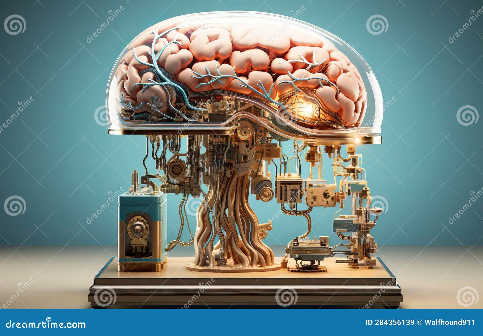 Brain on Computer Hardware, in Style of Futurist Elements,subjective ...
