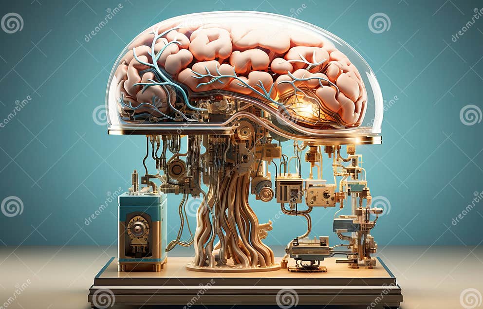 Brain on Computer Hardware, in Style of Futurist Elements,subjective ...