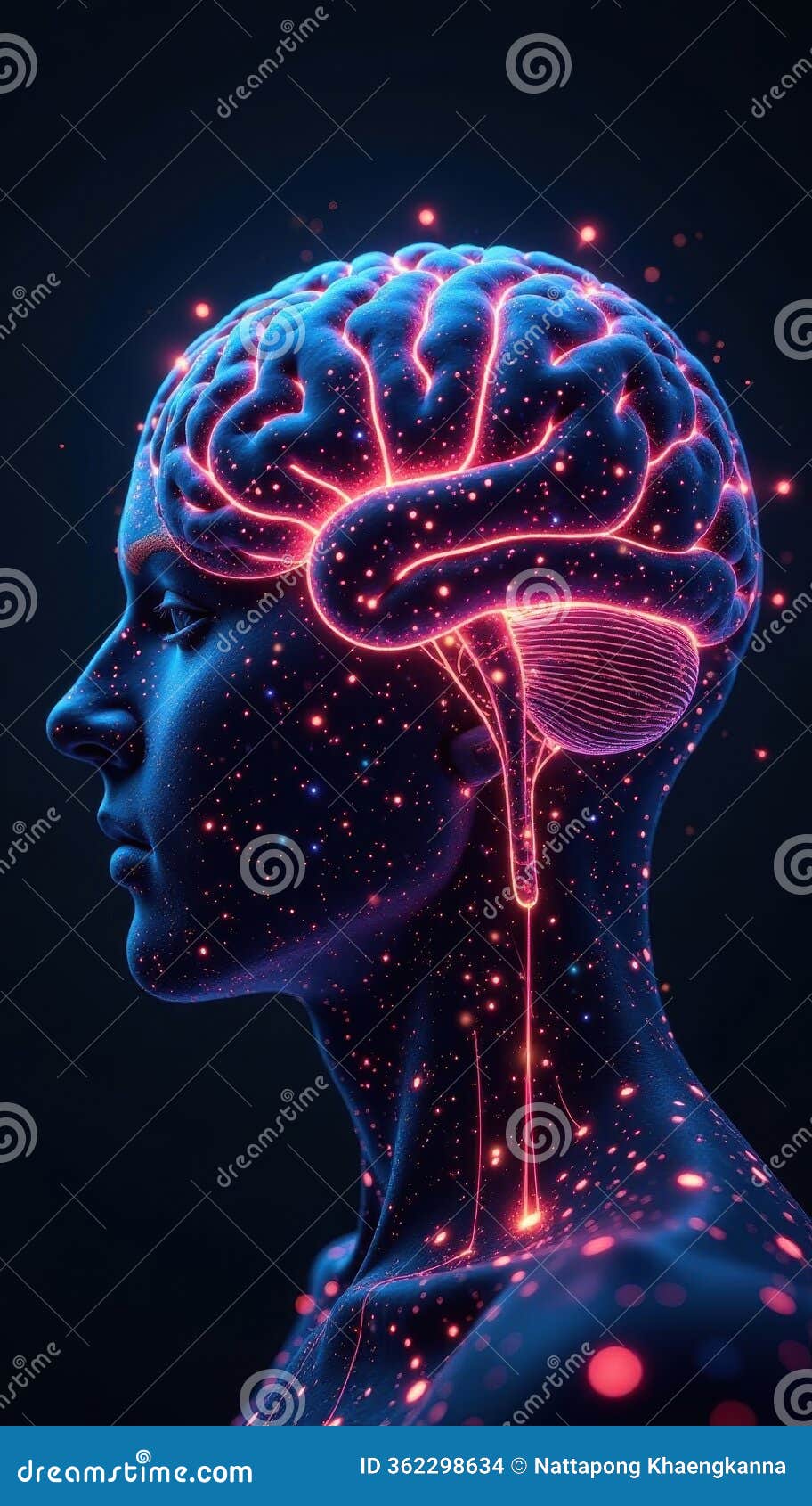 Brain Computer Interface Schematic, Glowing Nodes, Digital, Electronic ...