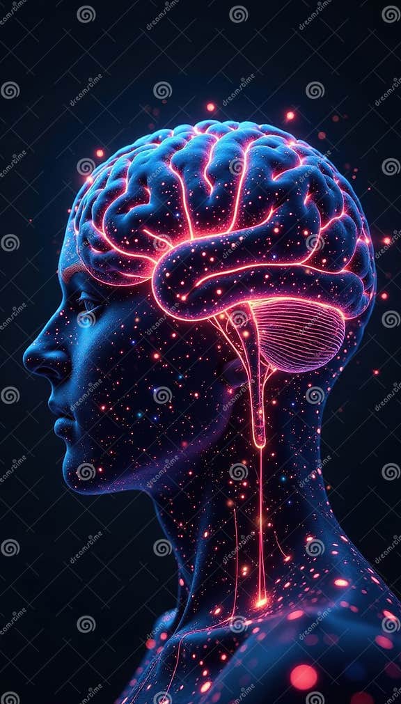 Brain Computer Interface Schematic, Glowing Nodes, Digital, Electronic ...