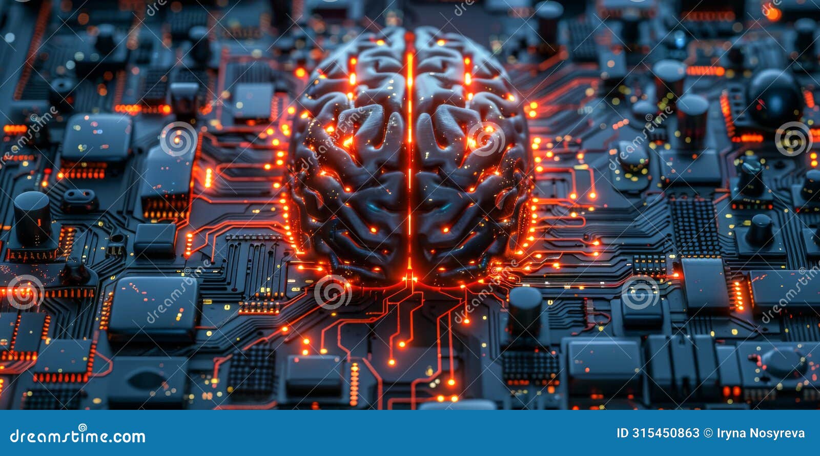 Brain on a Computer Motherboard. Artificial Intelligence. Modern ...