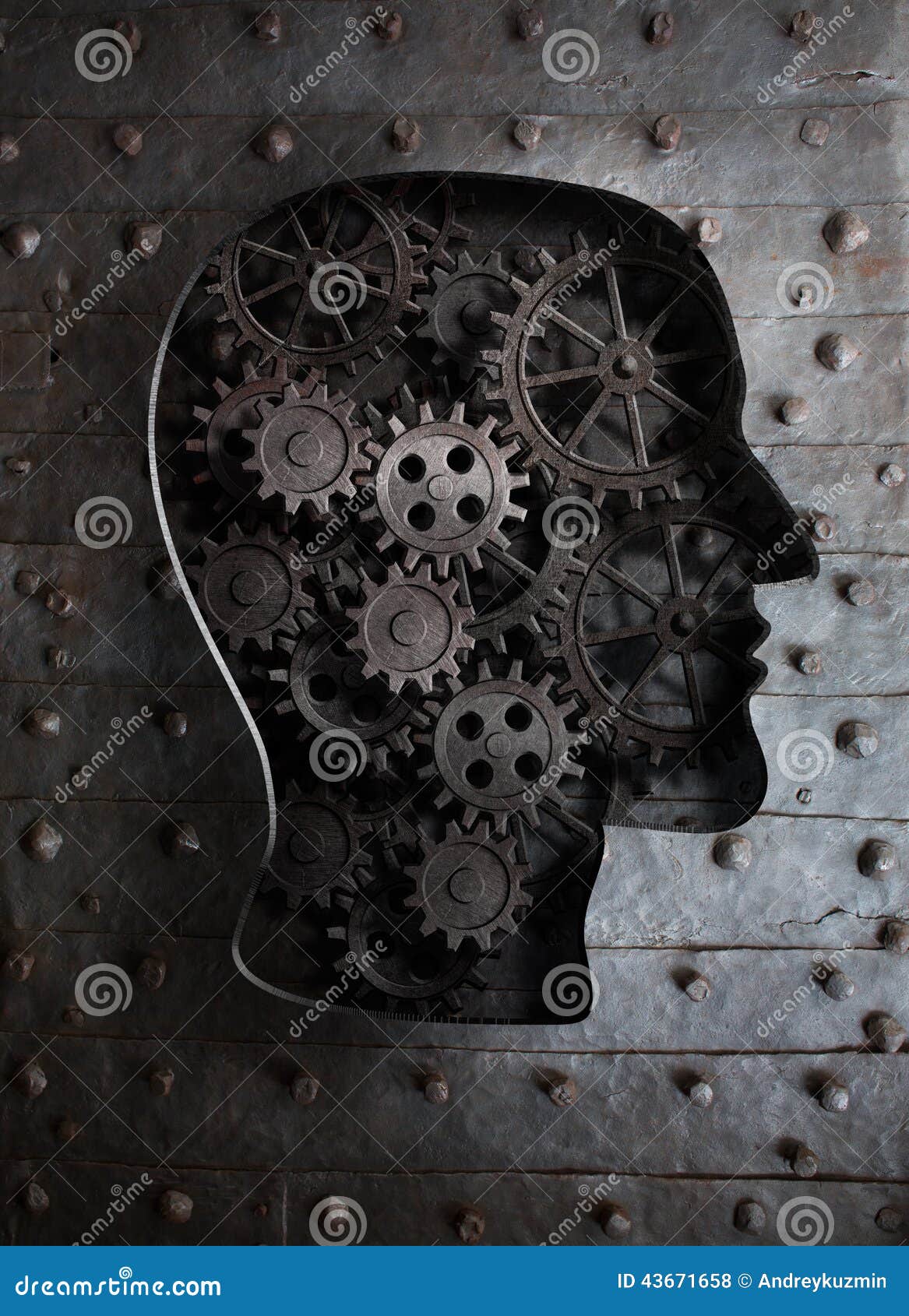 Brain Concept: Metal Gears and Cogs in Head Stock Photo - Image of ...