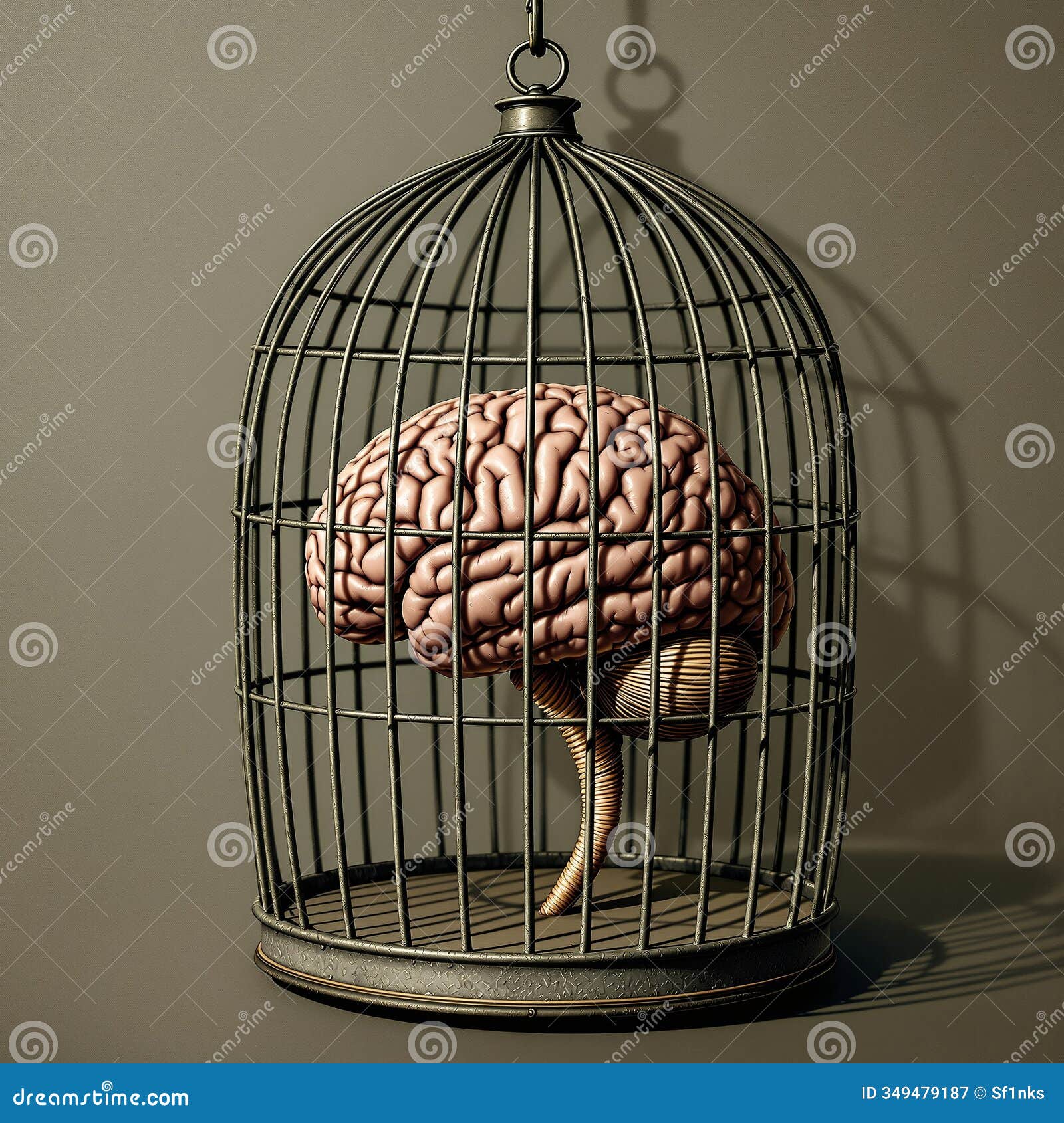 Brain Confined in Cage Symbolizing Restricted Thinking and Mental ...
