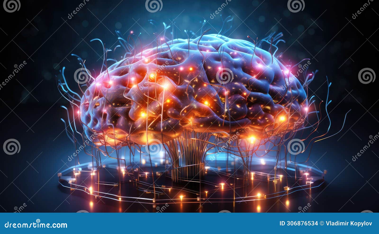 A Brain Connected To a Computer Network Emits Signals Stock ...