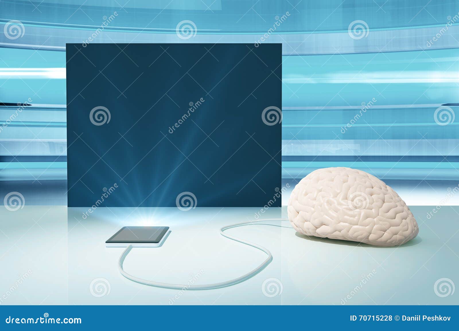 Brain Connected To Illuminated Device Stock Illustration - Illustration ...