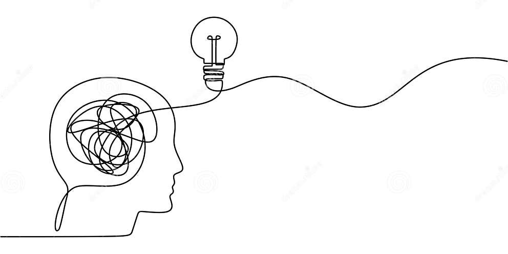 Brain Connected To Light Bulbs in Continuous One Line Drawing. Problem ...