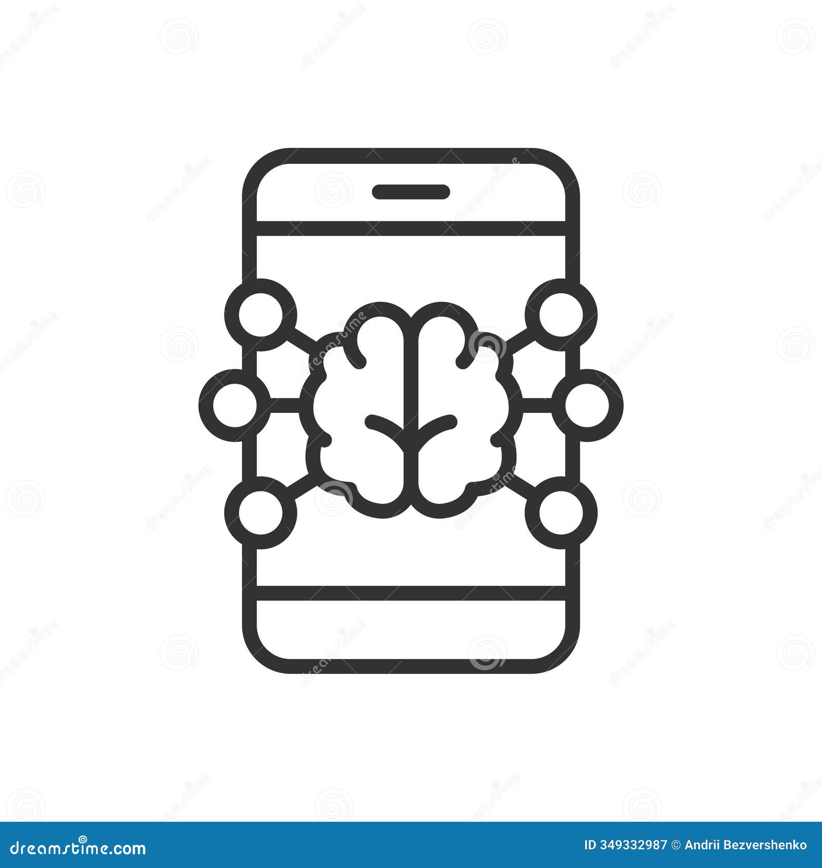 Brain Connected To Phone, Icon in Line Design. Brain, Phone, Connection ...