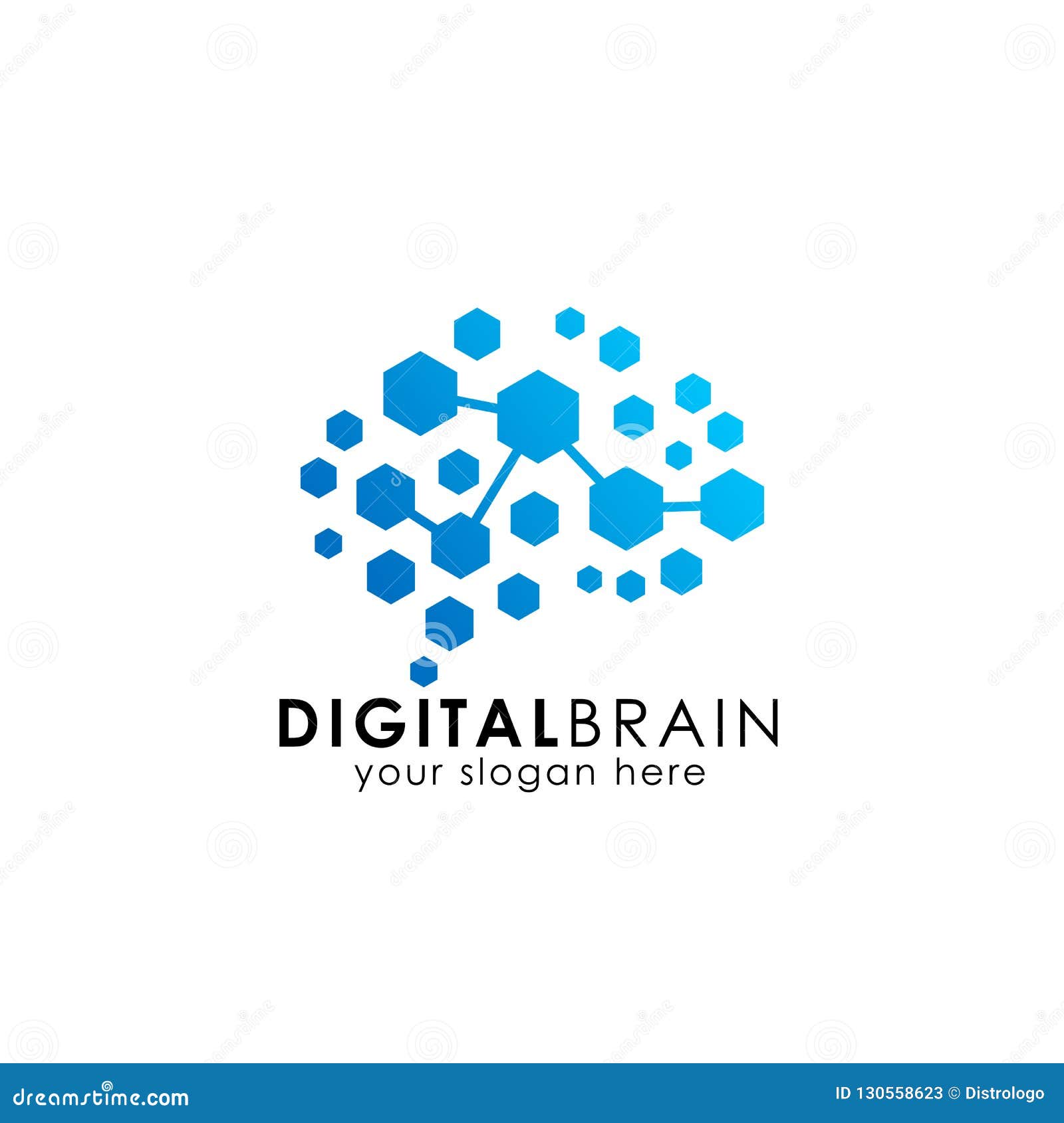 Brain Connection Logo with Hexagon. Digital Brain Stock Vector ...