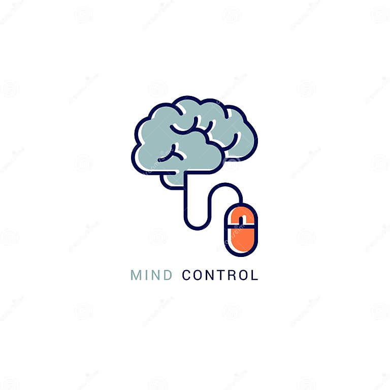 Brain Control. Brain with a Mouse. Vector Color Icon of Brain Control ...