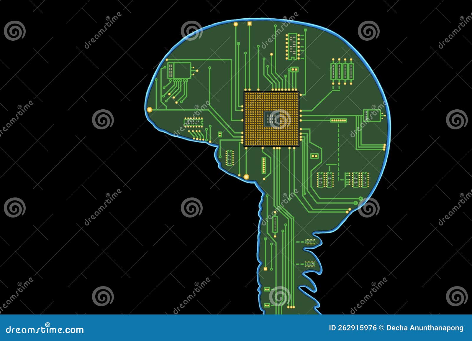 Brain with CPU microchips stock photo. Image of abstract - 262915976