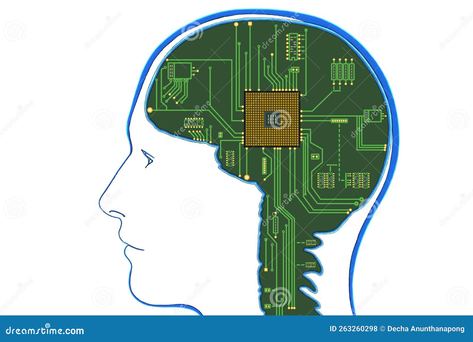 Brain with CPU microchips stock photo. Image of futuristic - 263260298