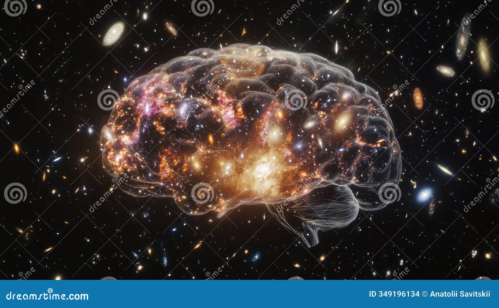A Brain Crafted from Stars, Galaxies, and Constellations Floats Amidst ...