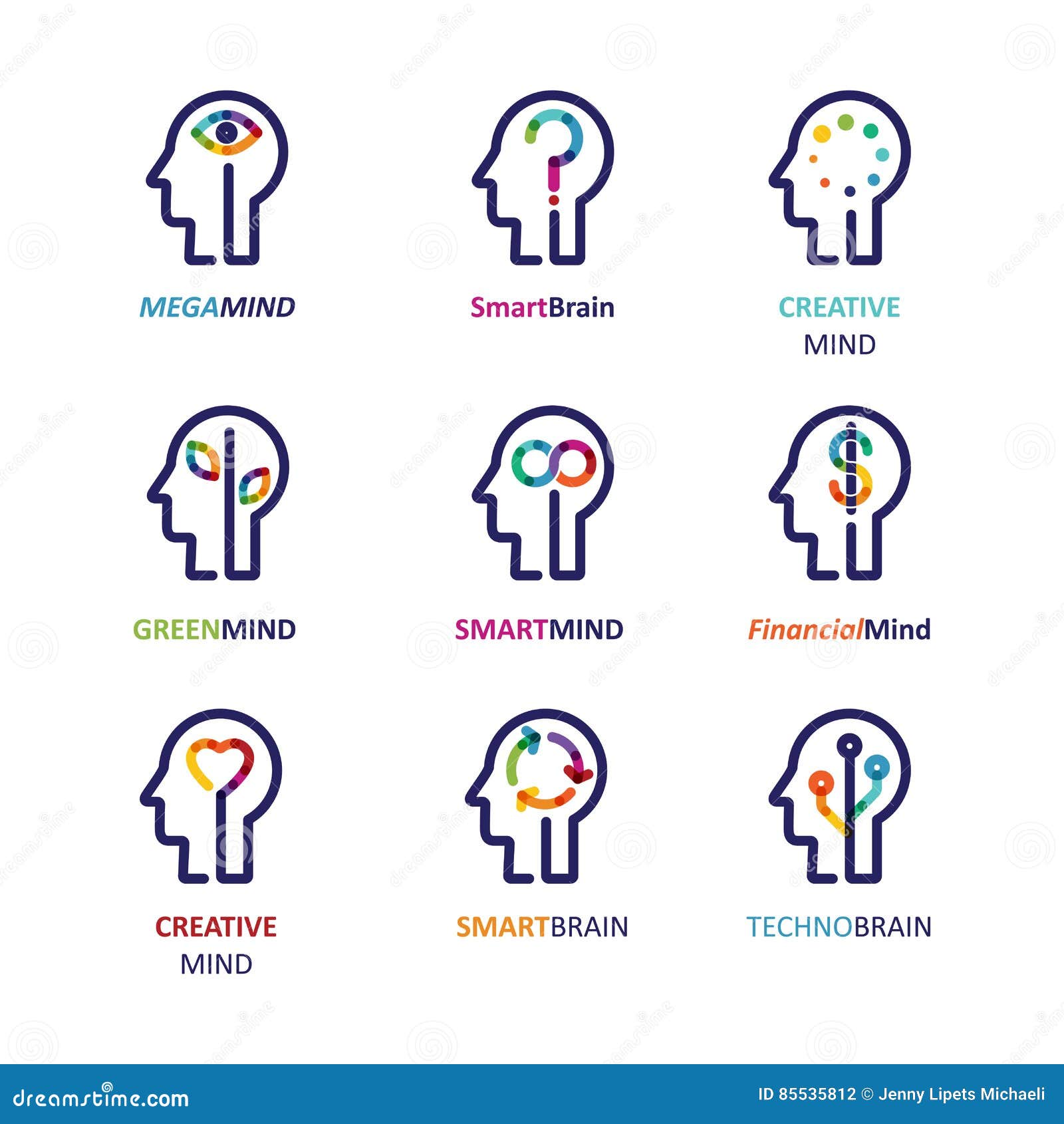 Brain, Creative Mind, Learning and Design Icon. Man Head, People Symbol ...