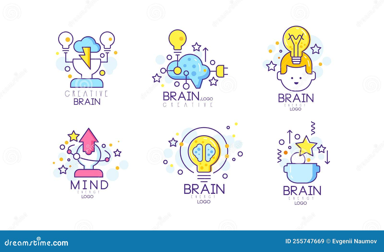 Brain and Creative Mind Logo Design with Man Head and Light Bulb Vector ...