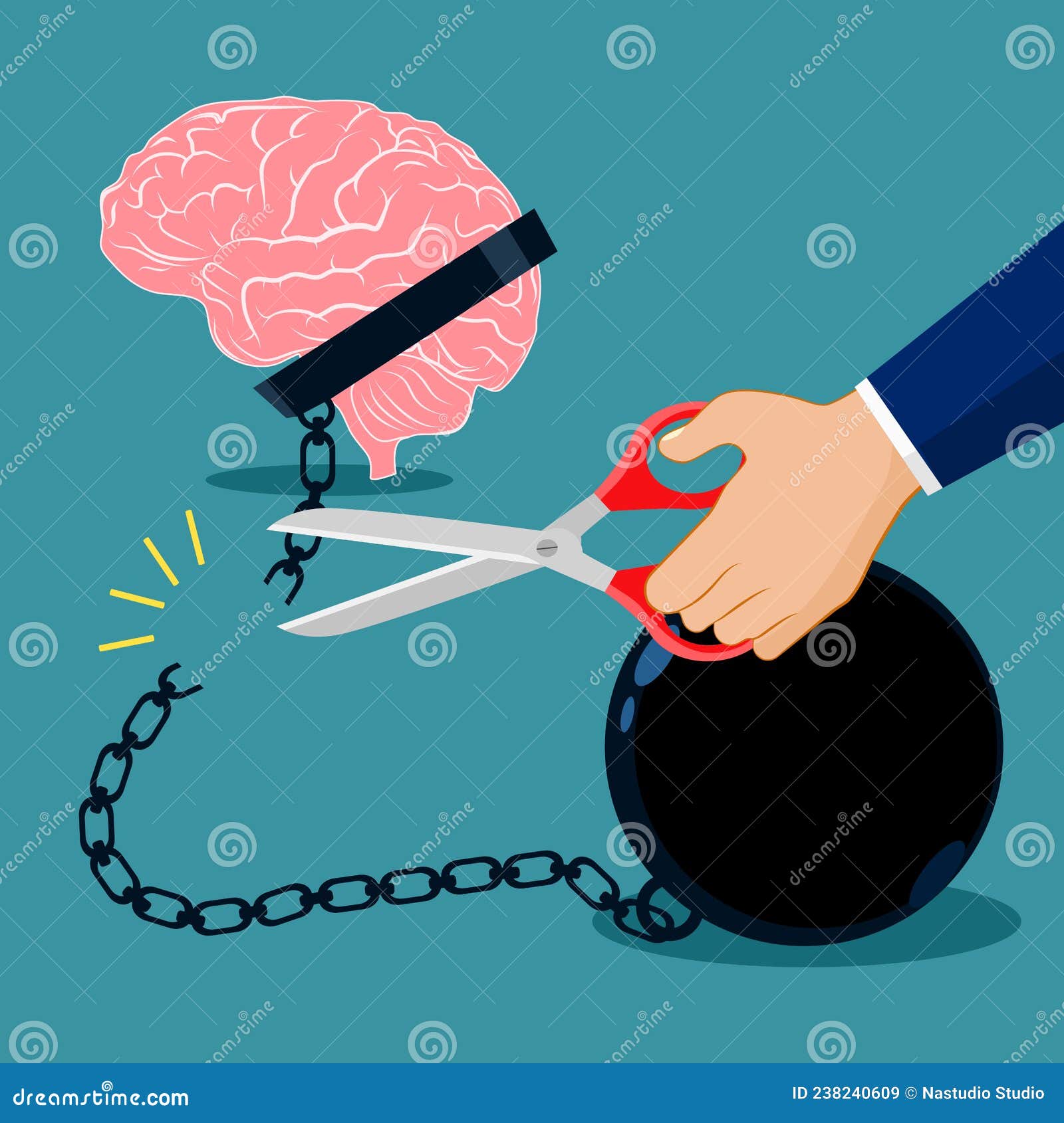The Brain is Cut Off from the Fetters. Liberating Thoughts. Vector Eps ...