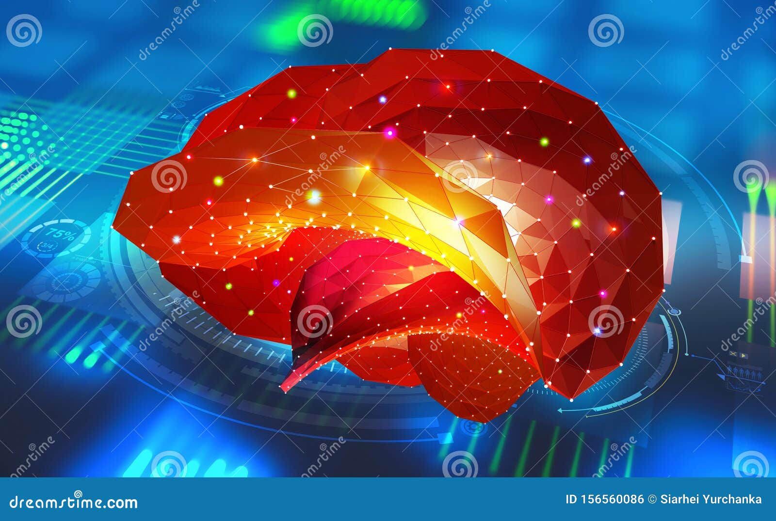 Brain. Cyber Mind and Digital Neural Networks Stock Illustration ...