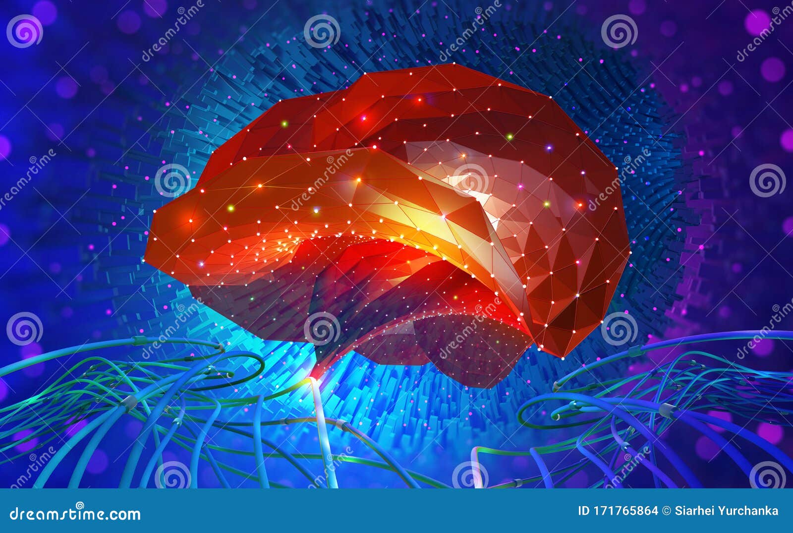 Brain. Cyber Mind and Digital Neural Networks Stock Illustration ...